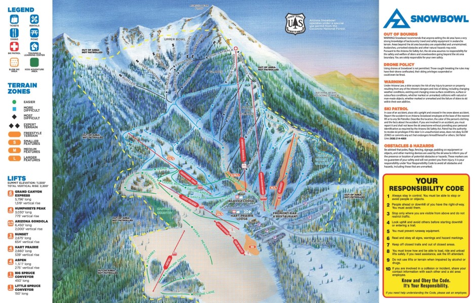 Arizona Snowbowl Trail Map • Piste Map • Panoramic Mountain Map