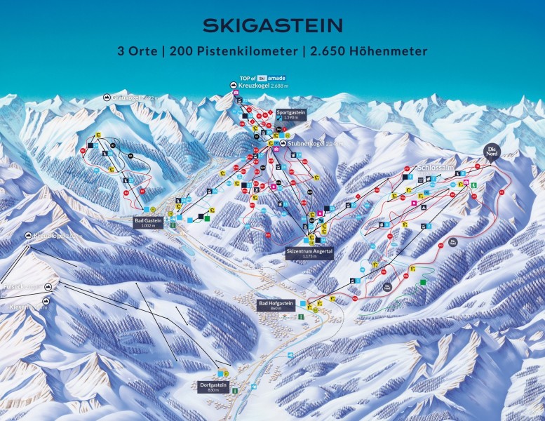Bad Gastein - Bad Hofgastein Trail Map • Piste Map • Panoramic Mountain Map