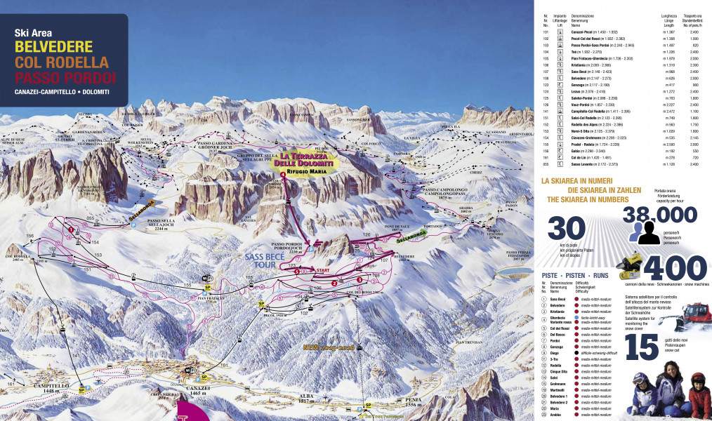 Belvedere - Col Rodella - Passo Pordoi Trail Map • Piste Map ...