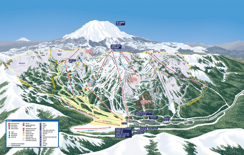 Crystal Mountain Resort Trail Map • Piste Map • Panoramic Mountain Map