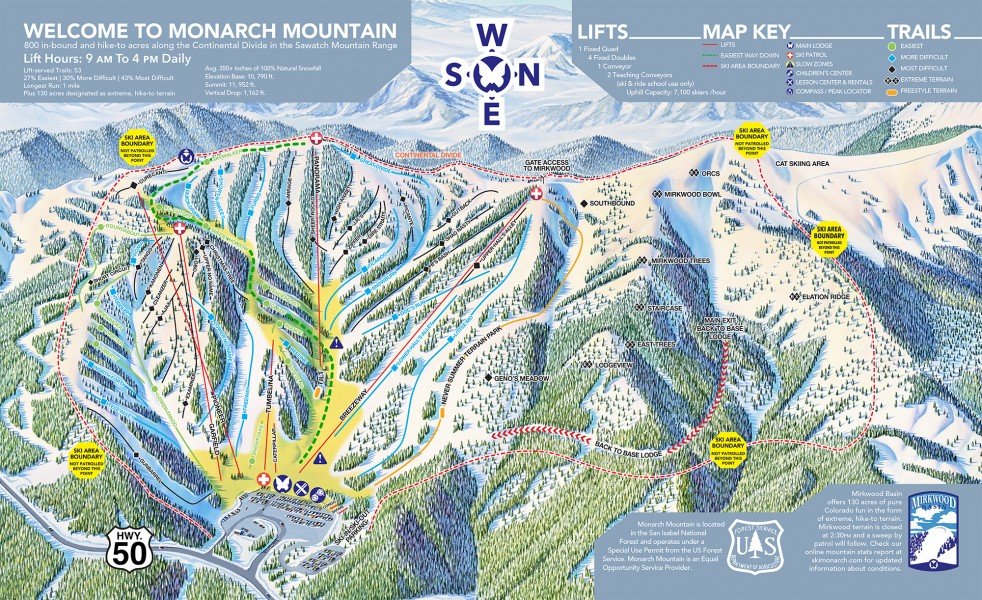 Monarch Mountain Trail Map • Piste Map • Panoramic Mountain Map