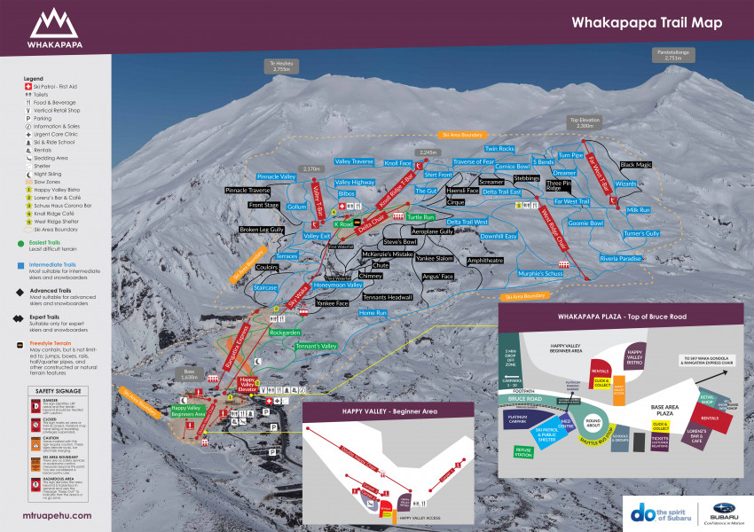 Whakapapa Mt Ruapehu Trail Map • Piste Map • Panoramic Mountain Map