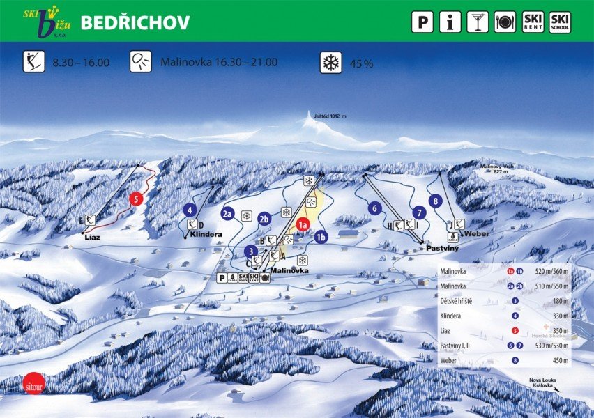 Pistenplan Bedrichov (Friedrichswald) • Offene Lifte & Pisten • Skipanorama