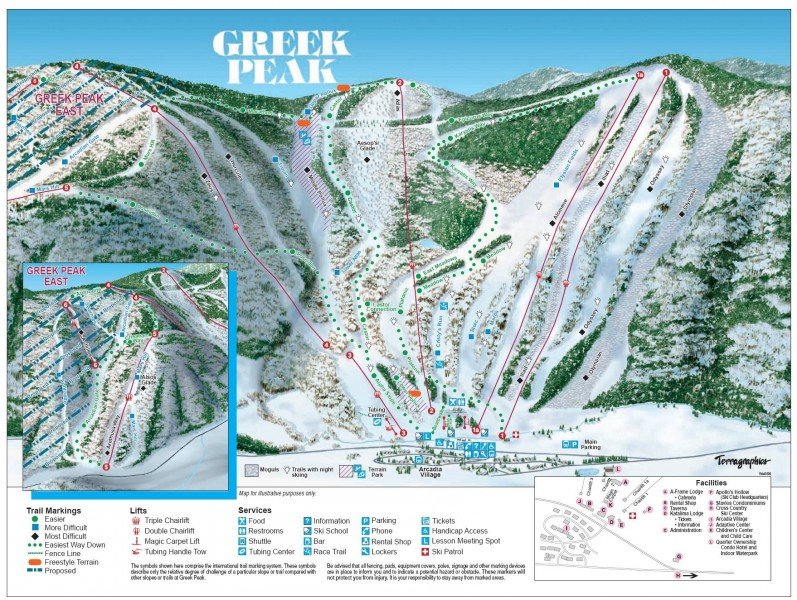 Pistenplan Greek Peak Ski Resort • Offene Lifte & Pisten • Skipanorama