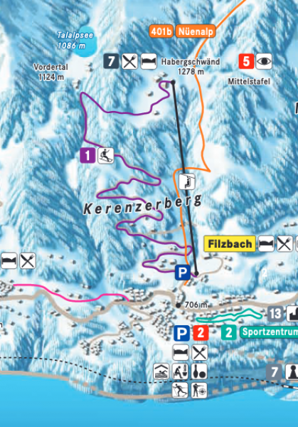 Pistenplan Kerenzerberg Filzbach • Offene Lifte & Pisten • Skipanorama