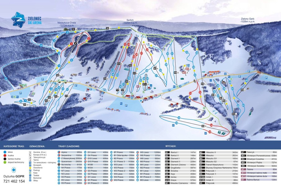 Pistenplan Zieleniec Ski Arena • Offene Lifte & Pisten • Skipanorama