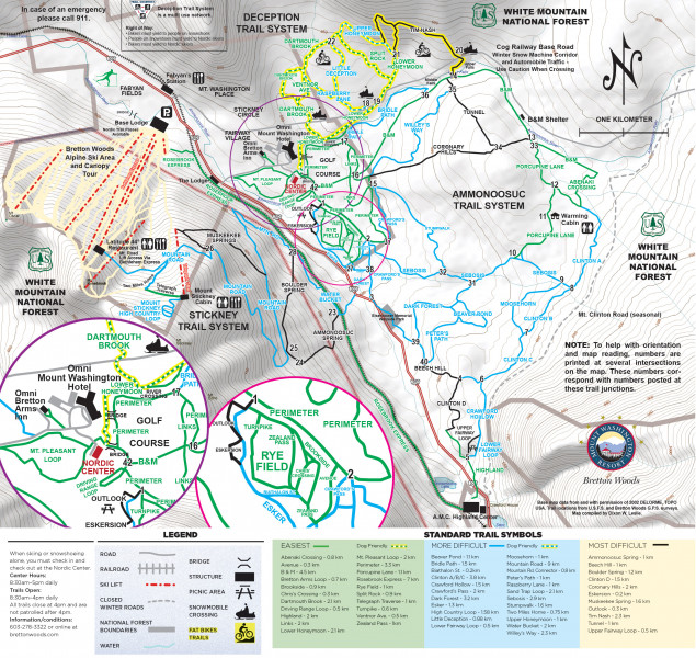 Cross-Country Skiing Trail Map Bretton Woods Nordic Center • Nordic ...