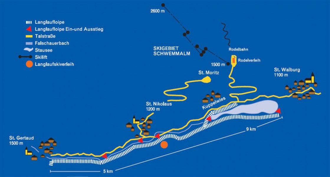 Cross-Country Skiing Trail Map Schwemmalm Ultental • Nordic Trail Map